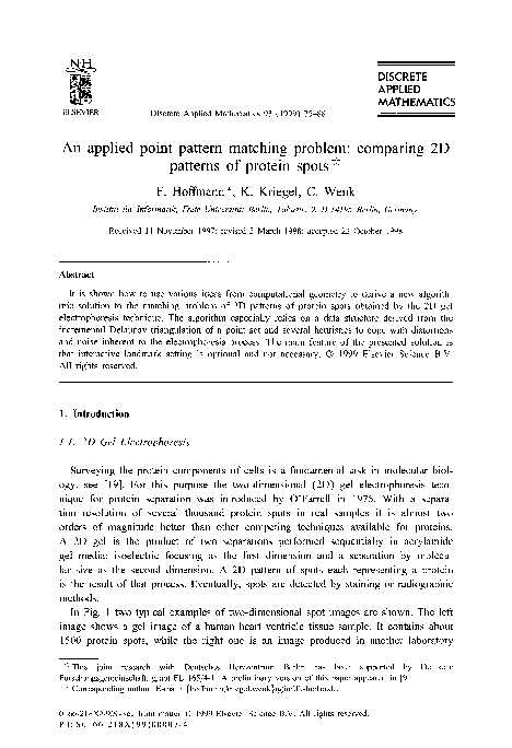 (PDF) An applied point pattern matching problem: comparing 2D patterns of protein spots