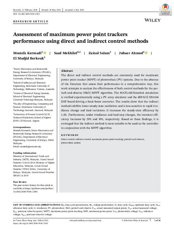 (PDF) Assessment of maximum power point trackers performance using ...