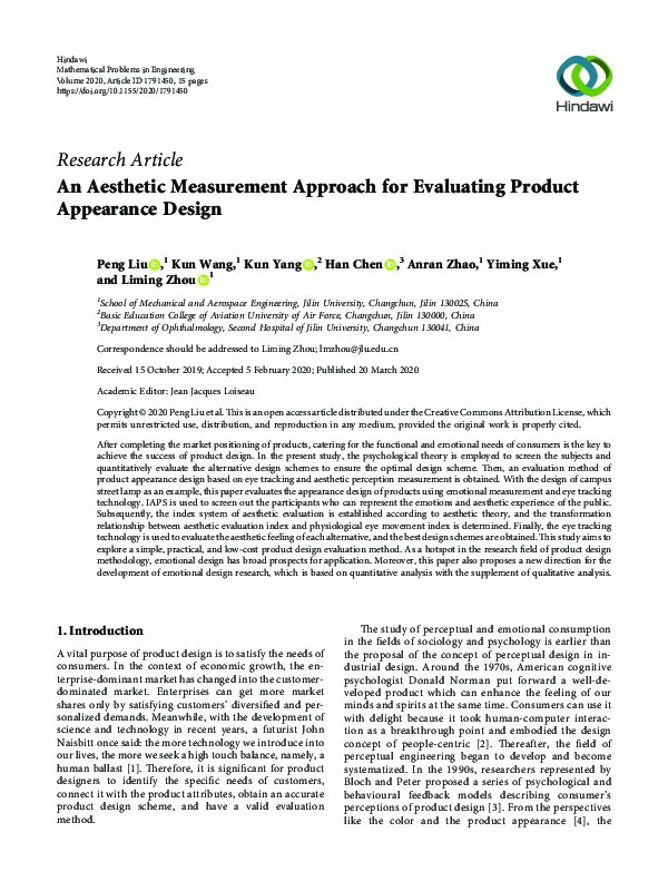 (PDF) An Aesthetic Measurement Approach for Evaluating Product ...