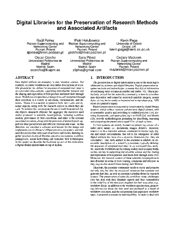 (PDF) Digital libraries for the preservation of research methods and ...