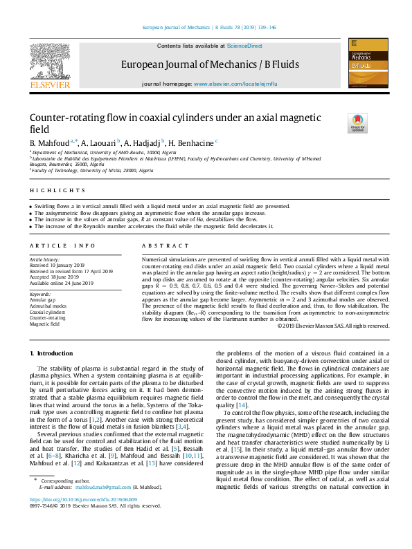 (PDF) Counter-rotating flow in coaxial cylinders under an axial ...