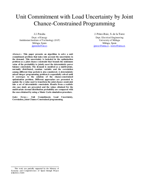 (PDF) Unit commitment with load uncertainty by joint chance-constrained programming