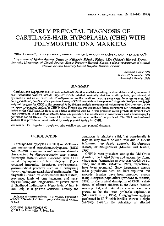 (PDF) Early prenatal diagnosis of cartilage-hair hypoplasia (CHH) with ...