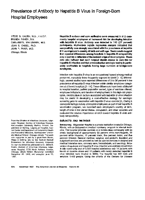(PDF) Prevalence of antibody to hepatitis B virus in foreign-born ...