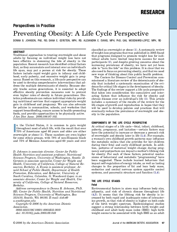 (PDF) Preventing Obesity: A Life Cycle Perspective