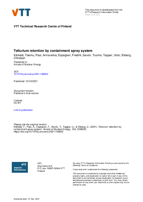 (PDF) Tellurium retention by containment spray system