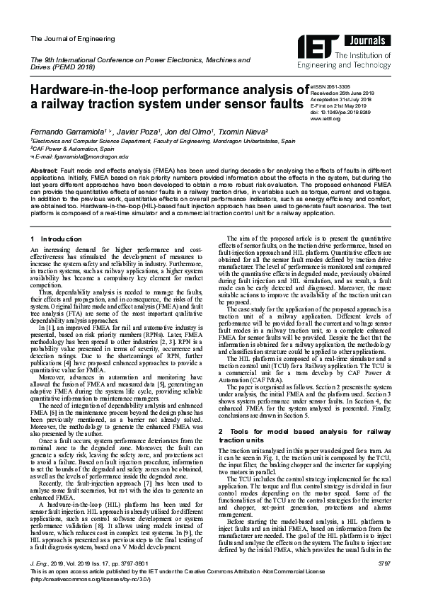Pdf Hardware In The Loop Performance Analysis Of A Railway Traction System Under Sensor Faults