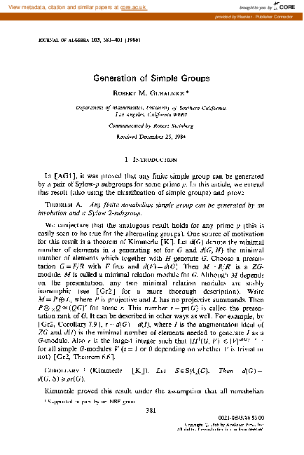 (PDF) Generation of simple groups
