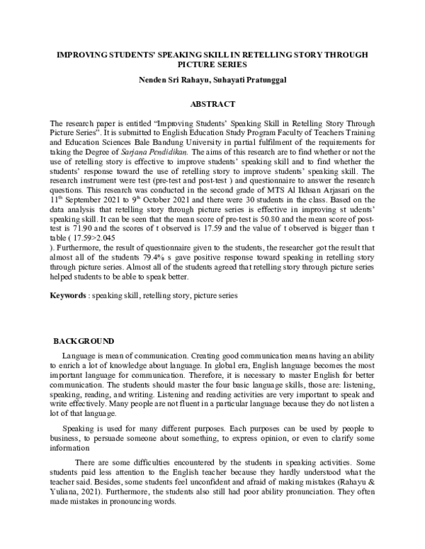 (DOC) IMPROVING STUDENTS SPEAKING SKILL IN RETELLING STORY THROUGH ...