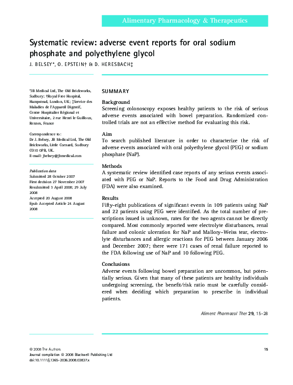 (PDF) Systematic review: adverse event reports for oral sodium ...