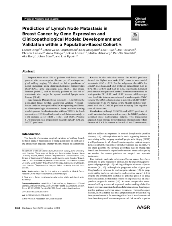 (PDF) Prediction of Lymph Node Metastasis in Breast Cancer by Gene Expression and ...