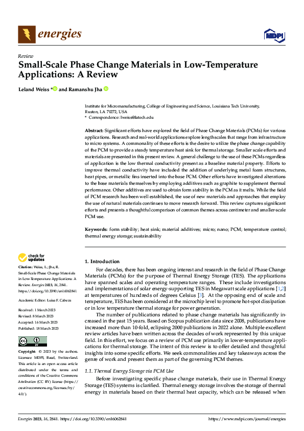 (PDF) Small-Scale Phase Change Materials in Low-Temperature ...