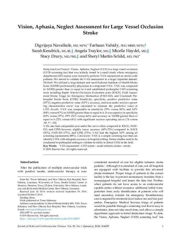 (PDF) Vision, Aphasia, Neglect Assessment for Large Vessel Occlusion Stroke