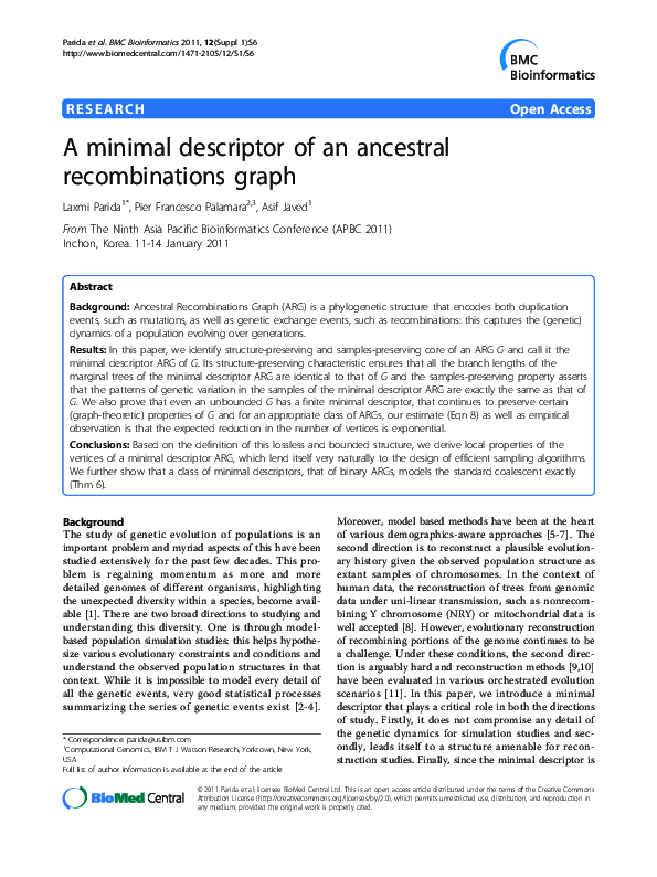 (PDF) A minimal descriptor of an ancestral recombinations graph