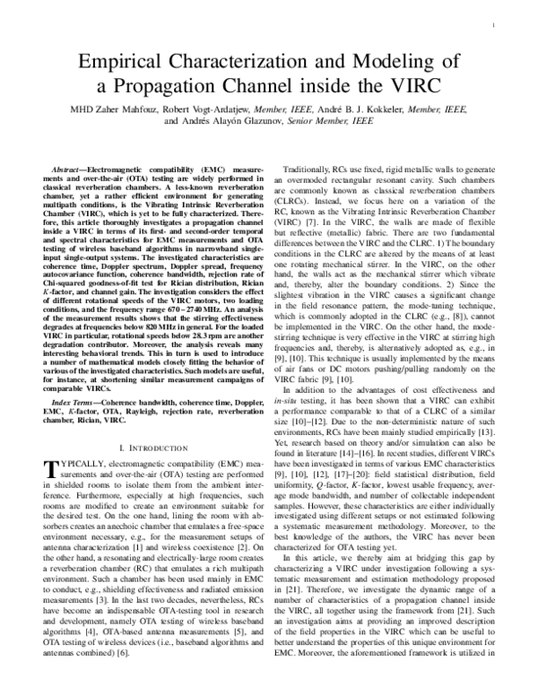 (PDF) Empirical Characterization and Modeling of a Propagation Channel inside the VIRC