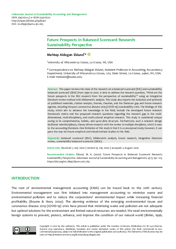 (PDF) Future Prospects in Balanced Scorecard Research: Sustainability ...