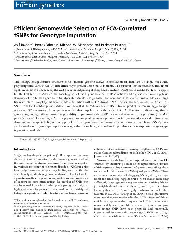 (PDF) Efficient Genomewide Selection of PCA-Correlated tSNPs for ...