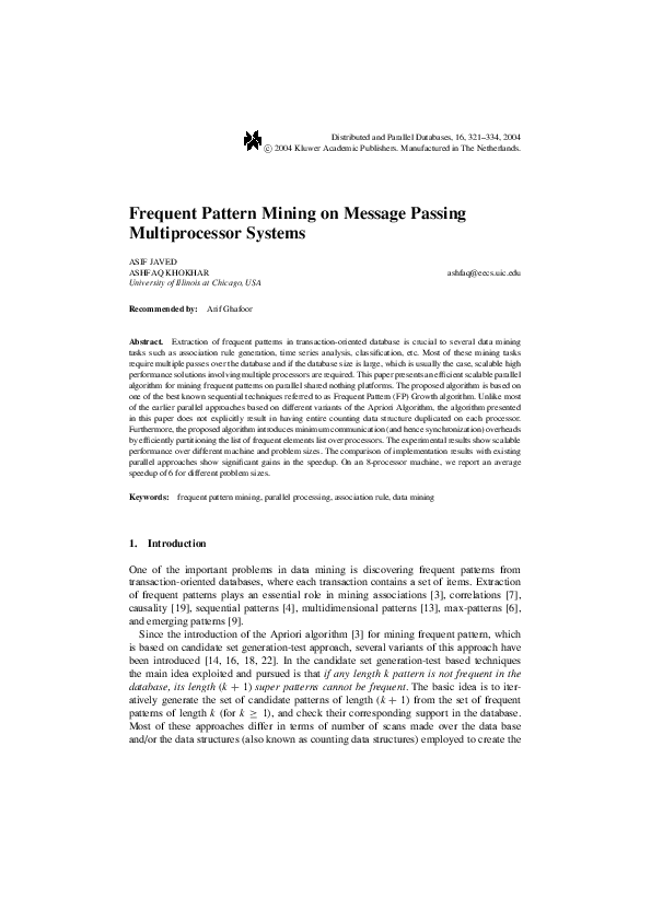 (PDF) Frequent Pattern Mining on Message Passing Multiprocessor Systems