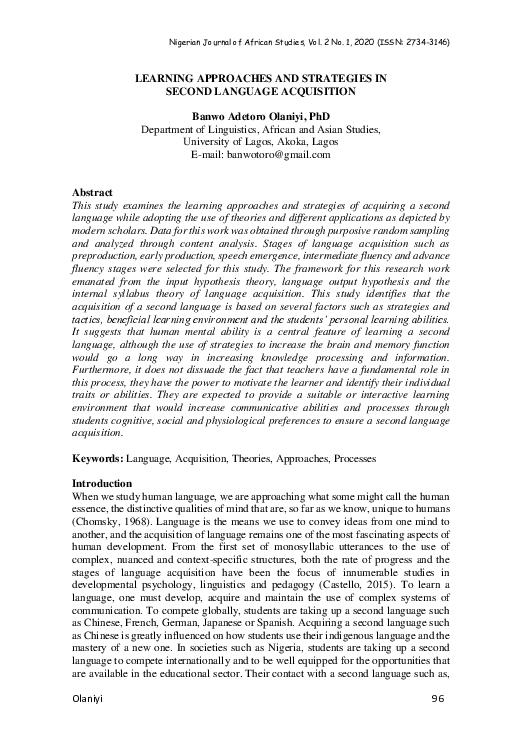 (PDF) LEARNING APPROACHES AND STRATEGIES IN SECOND LANGUAGE ACQUISITION