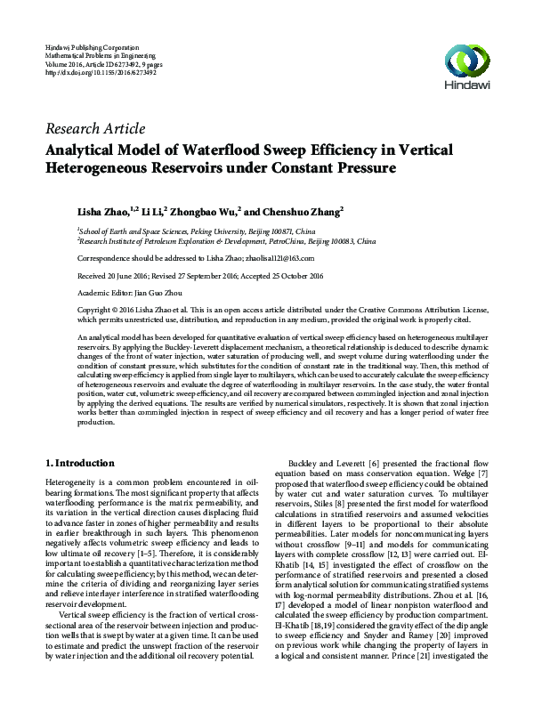 (PDF) Analytical Model of Waterflood Sweep Efficiency in Vertical ...