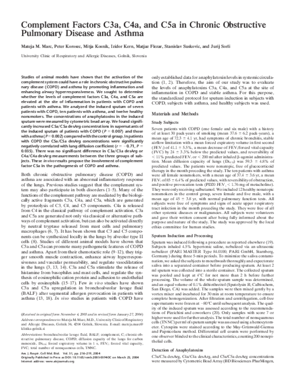 (PDF) Complement Factors C3a, C4a, and C5a in Chronic Obstructive ...