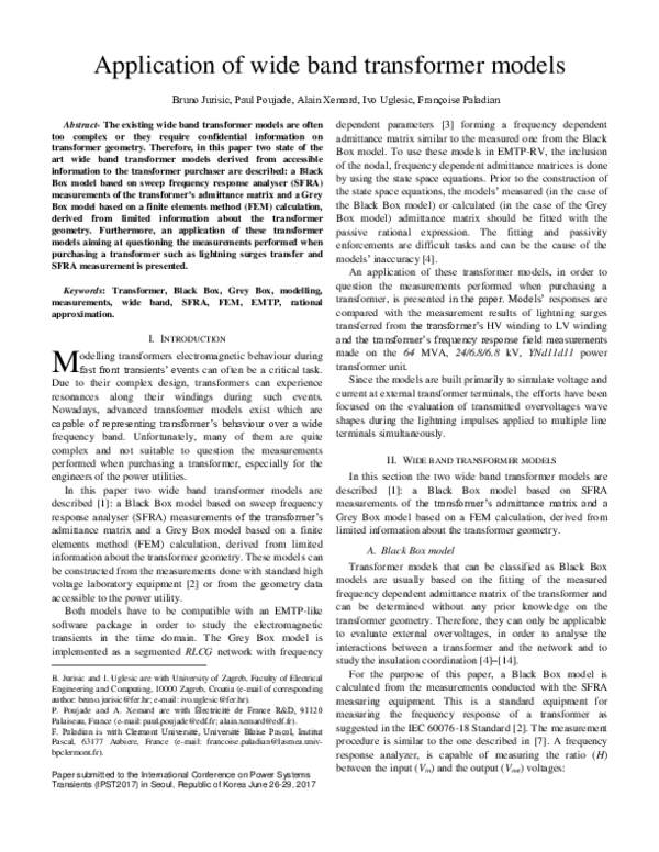 (PDF) Application of wide band transformer models