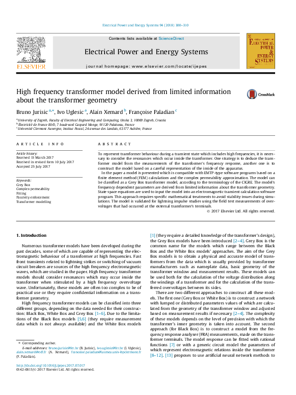 (PDF) High frequency transformer model derived from limited information ...
