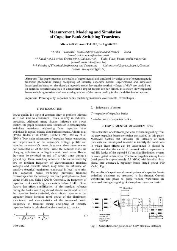 (PDF) Measurement, modeling and simulation of capacitor bank switching ...