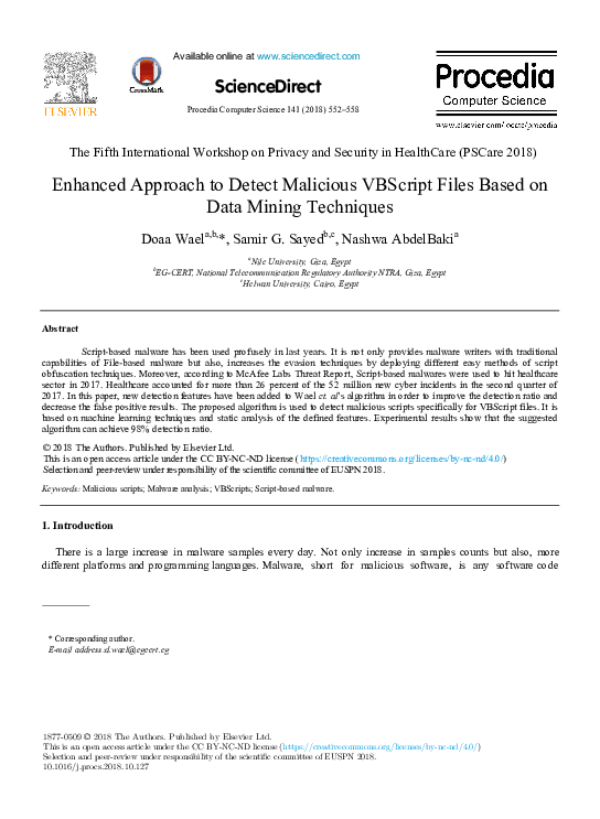 Pdf Enhanced Approach To Detect Malicious Vbscript Files Based On