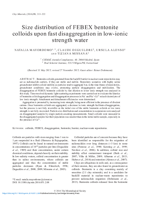 (PDF) Size distribution of FEBEX bentonite colloids upon fast ...