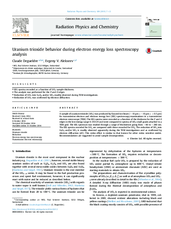 (PDF) Uranium trioxide behavior during electron energy loss ...