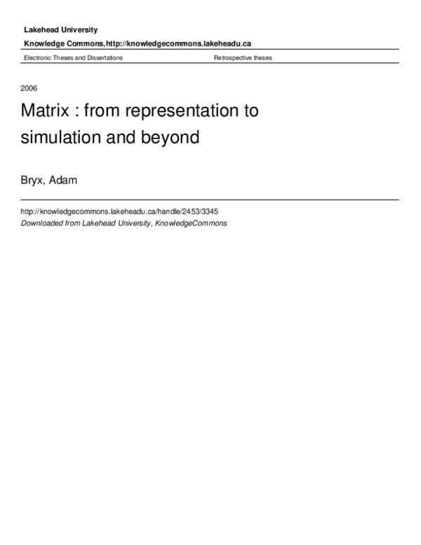 (PDF) Matrix : from representation to simulation and beyond