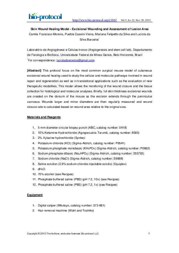(PDF) Skin Wound Healing Model - Excisional Wounding and Assessment of ...