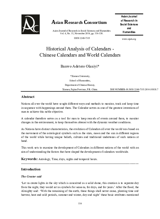 (PDF) History of Calendars