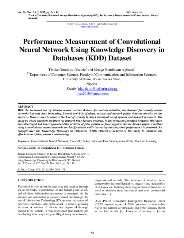 Pdf Performance Measurement Of Convolutional Neural Network Using Knowledge Discovery In