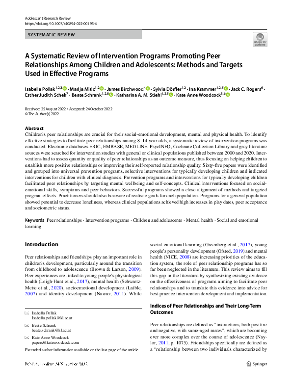 (PDF) A Systematic Review of Intervention Programs Promoting Peer ...