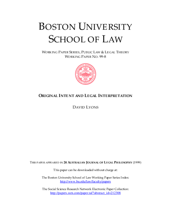 (PDF) Original Intent and Legal Interpretation