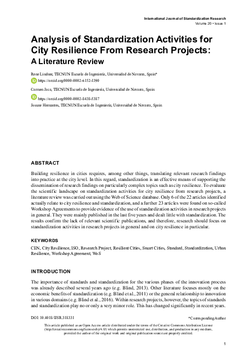 (PDF) Analysis of Standardization Activities for City Resilience From ...