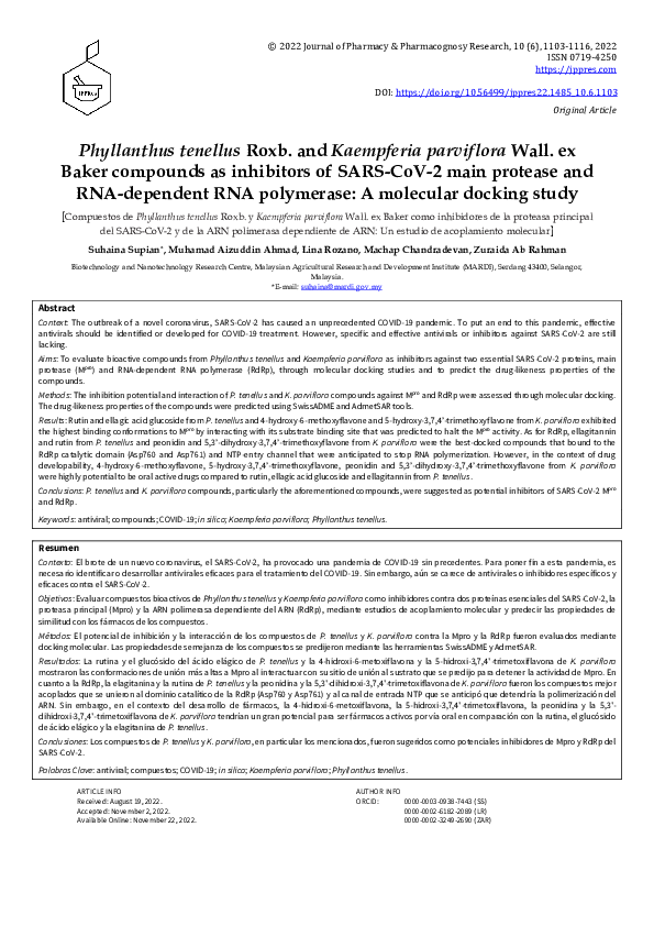 (PDF) Phyllanthus tenellus Roxb. and Kaempferia parviflora Wall. ex Baker compounds as ...