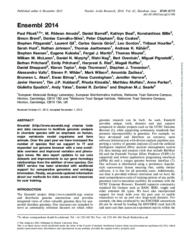 (PDF) Ensembl 2014 | Nathan Johnson - Academia.edu