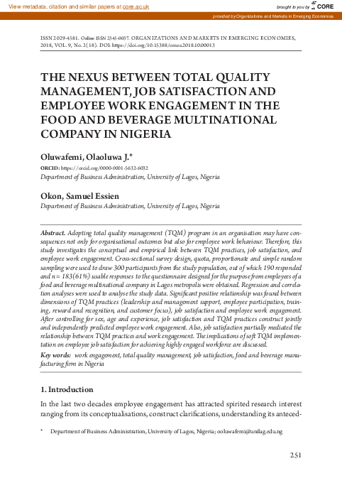 (PDF) The Nexus Between Total Quality Management, Job Satisfaction and ...