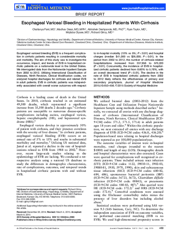 (PDF) Esophageal variceal bleeding in hospitalized patients with cirrhosis