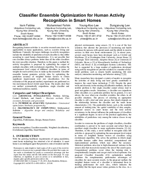 (PDF) Classifier ensemble optimization for human activity recognition in smart homes