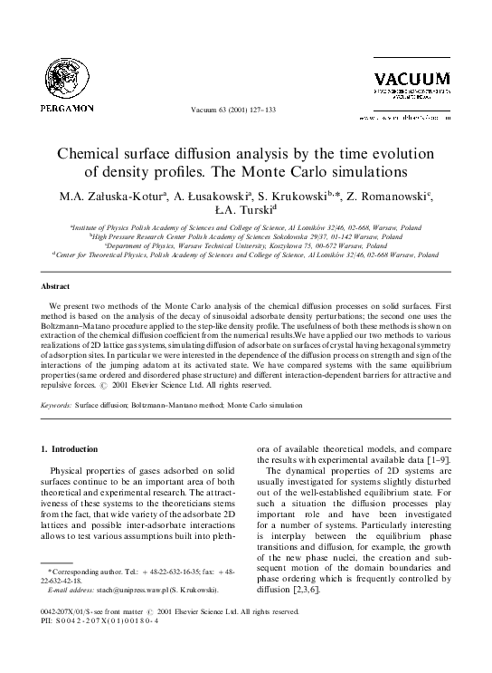 (PDF) Chemical surface diffusion analysis by the time evolution of density profiles. The Monte ...