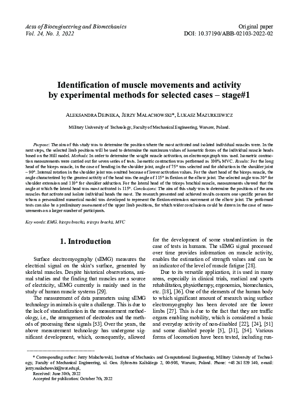 (PDF) Identification of muscle movements and activity by experimental ...