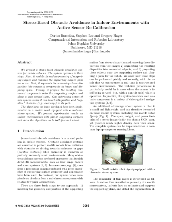 (PDF) Stereo-based obstacle avoidance in indoor environments with active sensor re-calibration