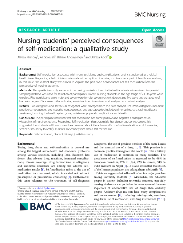 (PDF) Nursing students’ perceived consequences of self-medication: a qualitative study