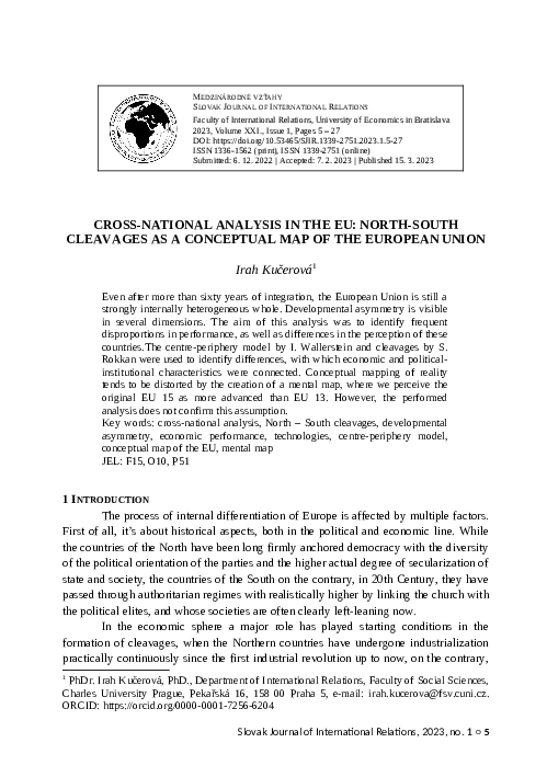 (PDF) CROSS-NATIONAL ANALYSIS IN THE EU: NORTH-SOUTH CLEAVAGES AS A ...