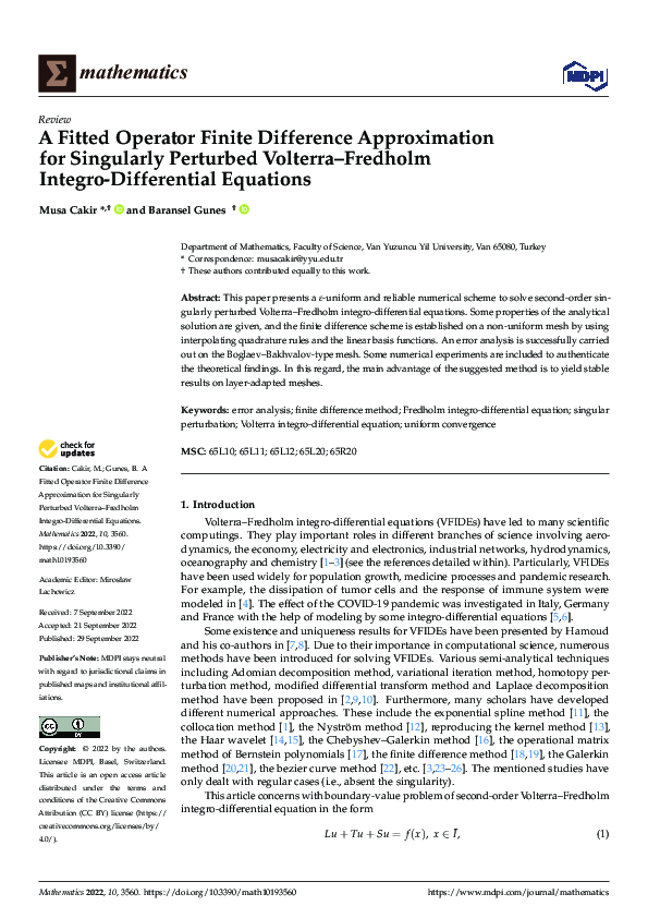 Pdf A Fitted Operator Finite Difference Approximation For Singularly Perturbed Volterra