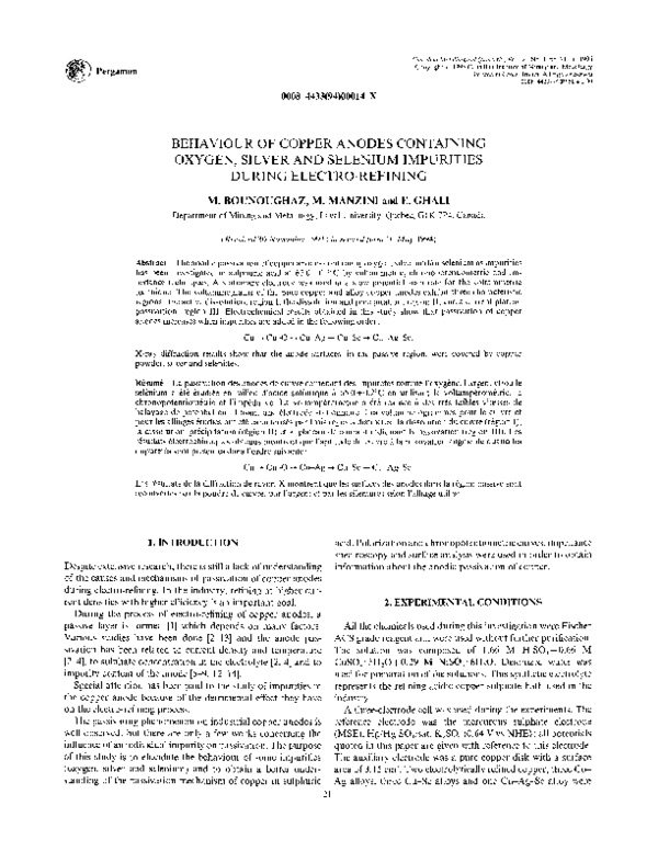 (PDF) Behaviour of Copper Anodes Containing Oxygen, Silver and Selenium ...